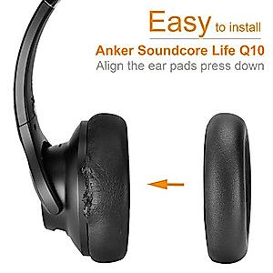defean Life Q10 Earpads Replacement Ear Cushion Cover Ear Pads Cushion Compatible with Anker Soundcore Life Q10 / Q10 Bluetooth Headset, Softer Leather,High-Density Noise Cancelling Foam (Black-red)