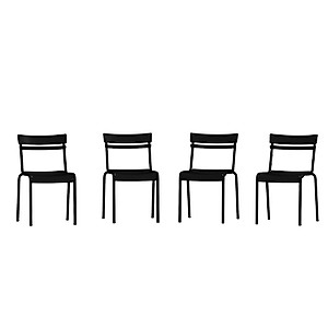 Flash Furniture Nash Commercial Grade Steel Stack Chair, Indoor-Outdoor Armless Chair with 2 Slat Back, Set of 4, Black