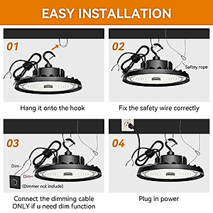 SHINEWOO UFO LED High Bay Light 240W 36,000lm 5000K Daylight, High Bay LED Shop Light 0-10V Dimmable with US Plug 5’ Cable, Commercial LED Warehouse Lights, Factory Area Lighting Fixture, 2PCS