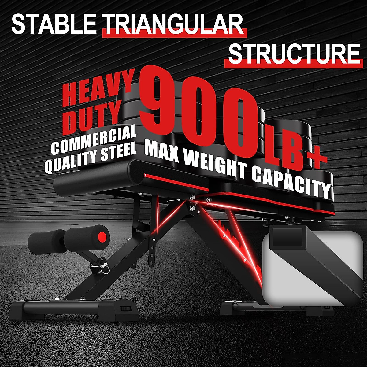 Elseluck Weight Bench, Adjustable Workout Bench for Home Gym, Foldable Strength Training Bench Press for Full Body with Resistance Rope