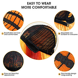 MQ Ombre Wavy Wigs for Women,29.5 Inch Long Curly Wigs,Colorful Wigs,Charming Women's Long Curly Full Hair Wig(Yellow to Orange to Red)