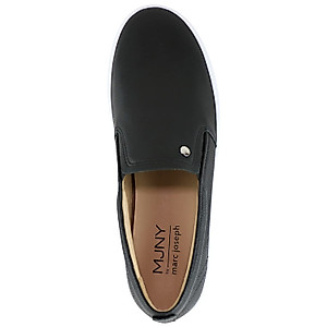 Marc Joseph New York Womens Casual Comfortable Genuine Leather Lightweight Low Top Fashion Slip-On Walking Sneaker Flat Shoes Black Napa Soft 9.5