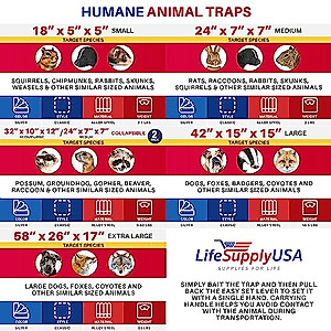 LifeSupplyUSA 2pc Animal Traps (32"x10"x12" & 24"x7"x7") for Cats, Racoons, Gophers, Possums, Skunks, Beavers and Other Similar Sized Animals. Easy Trap Catch & Release cage with 1-Door