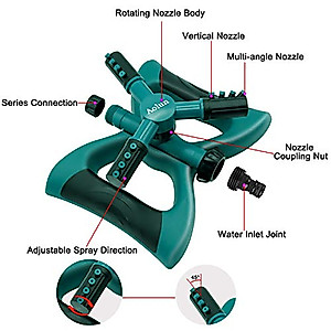Garden Sprinkler Yard, Automatic 360 Rotating 3 Arms Adjustable Garden Water Lawn Sprinkler for Garden & Lawn Irrigation