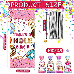 Jetec 100 Pcs Donut Candy Bags Donut Grow up Party Supplies Donut Cellophane Bags Gift Treat Bag Goodie Bags with Ties Two Sweet Donut Theme Birthday Party Decorations