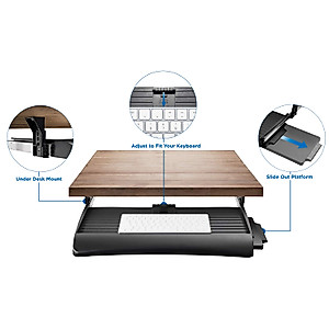Mount-It! Keyboard Drawer Under Desk with Mouse Platform, Easy-Glide Sliding Under-Counter Computer Keyboard Tray 21 inch Wide
