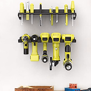 TORACK Wall Mount Power Tool Organizer, Cordless Drill Holder with 5 Slots and Storage Shelf, Power Tool Storage Rack for Garage, Home, Shed