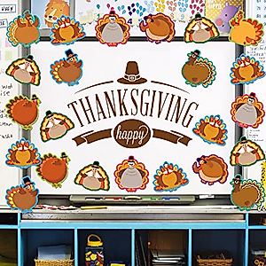 Whaline 45Pcs Thanksgiving Turkey Cutouts with 100Pcs Glue Points 9 Style Cartoon Turkey Pattern Paper Cut-Outs Bulletin Board Paper Cutting Decor for School Classroom Thanksgiving Party Supplies