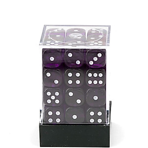 Chessex Dice D6 Sets: Purple with White Translucent - 12Mm Six Sided Die (36) Block of Dice