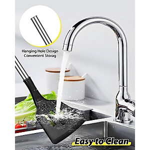 4 Pcs Silicone Kitchen Utensils Set, Wok Spatulas-Slotted Turner-Cooking Spoon-Slotted Spoon, Non-Stick BPA Free Heat-Resistant Basting Stainless Steel Handle Kitchenware for Cooking, Mixing, Serving