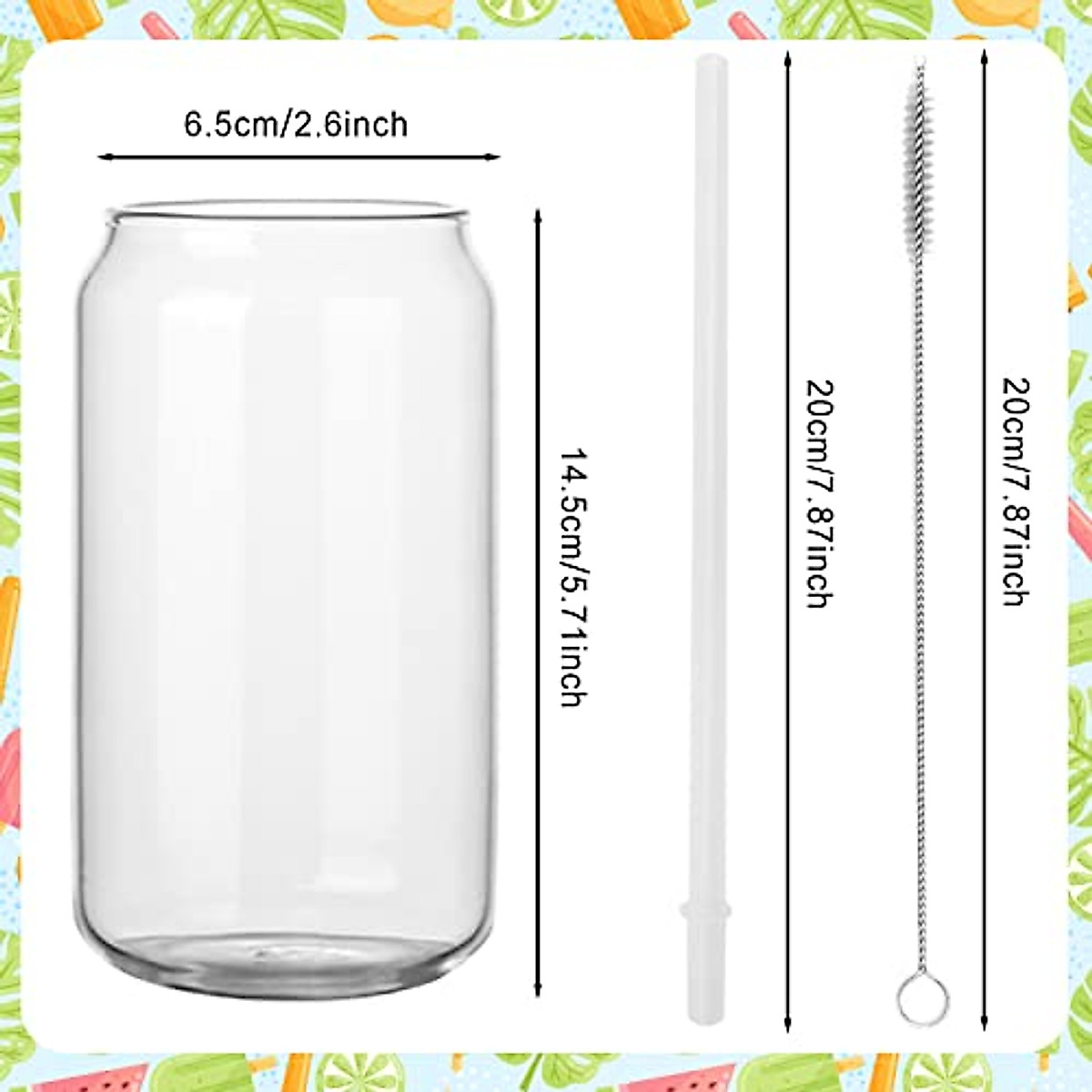 AQUAPHILE 16OZ Sublimation Beer Can Glass with Bamboo Lids and Straw - Blank Glass Ice Coffee Cups Tumbler Mugs for Juice Soda Cocktail(Clear, 2pcs)