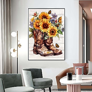 ZQEATRY Boot Diamond Painting Kits for Adults,5D Butterfly Sunflower Flowers Diamond Art Kits for Beginners,DIY Full Drill Diamond Gem Art with Painting Kits for Home Wall Decor 12 x 16 Inch