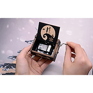 CORACIK Music Box The Nightmare Before Christmas Laser Engraved Wooden Hand-cranked Musical Box for Halloween Christmas - Plays This is Halloween