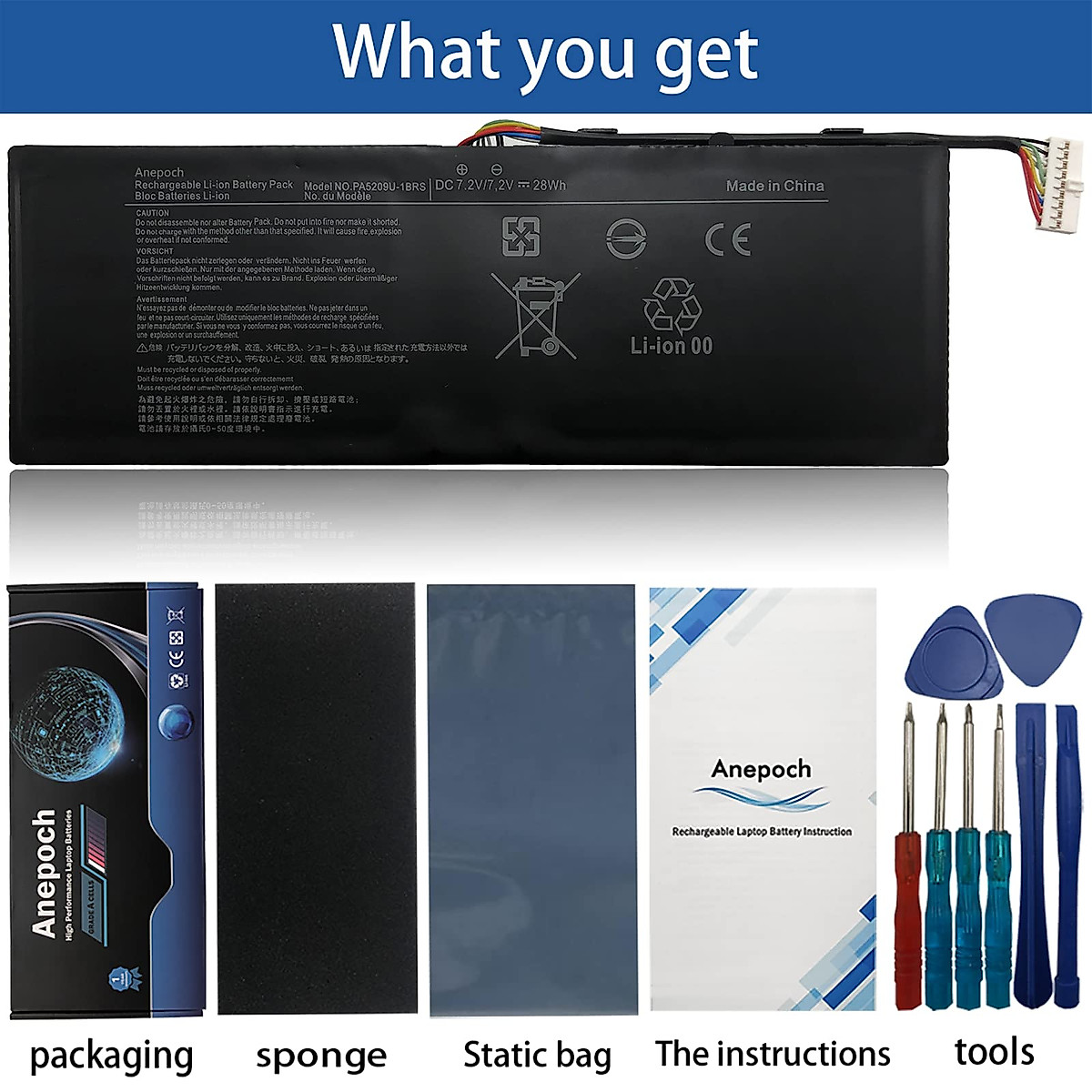 Anepoch PA5209U-1BRS Laptop battery Replacement for Toshiba Satellite L10-B003 L10W-C L10W-B L10T L10W L15W-B L15W-B1208X L15W-B1302 L15W-B1310 Radius 11 L10W-C P000627450 P000627450 7.2V 28Wh 3684mAh