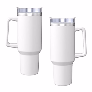 HQFFPOO 40 oz Tumbler with Handle and Straw Stainless Steel Coffee Travel Mug with Lid Insulated Water Bottle Reusable Leak Proof for Sports, Women, Men, Work - White