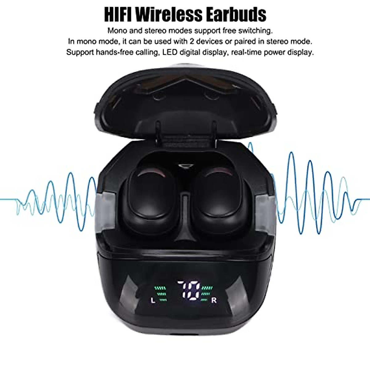 Wireless Sports Earphone, Sports BT5.0 Stereo Headset LED Digital Display Wireless Earplugs Games Headset with Charging Compartment Fit for Smartphones