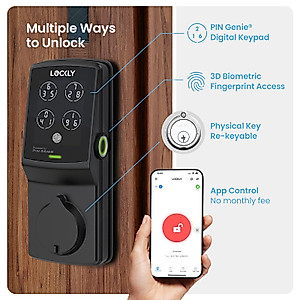 Lockly Secure Pro, Wi-Fi Smart Deadbolt, Keyless Entry Door Lock, PIN Genie® Keypad, 3D Biometric Fingerprint Sensor, Auto Lock - Matte Black (PGD728WMB)