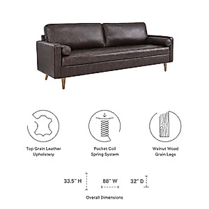 Modway Valour 88" Modern Style Leather and Dense Foam Sofa in Brown Finish