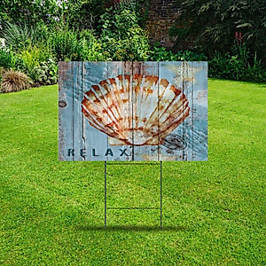 Nautical Beach Ocean Theme Underwater Shells Lawn Sign Lawn Yard Decorations for Construction 12x18 Inch Custom Yard Signs with Stakes Coastal Seascape Painting Metal Yard Lawn Sign for House Rent