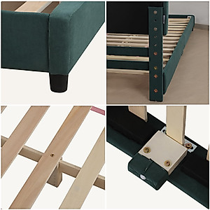 Getifun Upholstered Kids Twin Bed Frame, Velvet Wooden Kids Bed with Adjustable Headboard (Green)