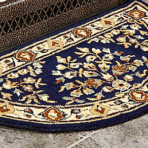 Minuteman International Blue Oriental Wool Hearth Rug, Half Round