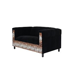 Coast to Coast Sofas Broadway Velvet Black Loveseat Sofa for Living Room with Leopard Print, Modern Décor Love Seat Mini Small Couches for Small Spaces and Bedroom with Solid Wood Frame