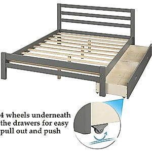 CITYNIHGT Full Bed Frame with Storage Drawers,Wood Full Size Platform Bed with Storage,Full Kids Bed Frame for Girls Boys,No Box Spring Needed (Full,Grey)