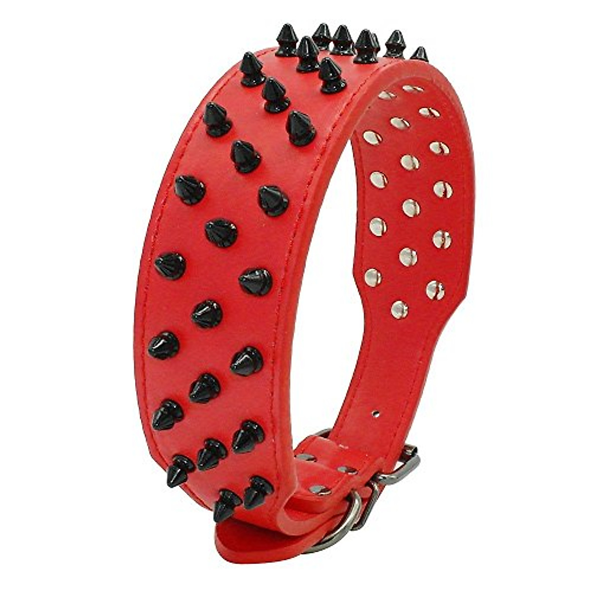 Benala 2" Black Leather Dog Collars Cool Spiked Studded Pet Dog Collar for Medium Large Dogs Pitbulls Mastiff Bully