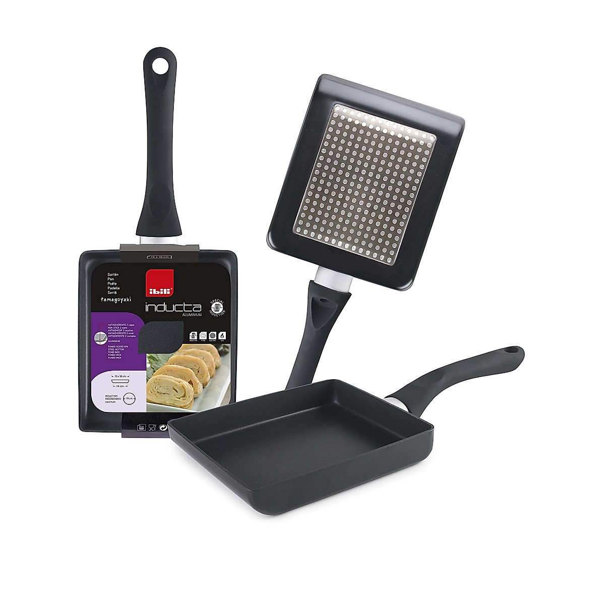 Ibili Square Japanese Omelette Pan / Egg Pan Skillet, Tamagoyaki Pan, PFOA-Free, Dishwasher Safe, Double Non-Stick Coating, Bakelite Handle, 5.9" x 7" x 2.3" - Made in Spain