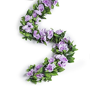 MOASIS 6 Pack 47 FT Artificial Plastic Silk Flowers Hanging Vines Colorful Lifelike Rose Ivy Home Hotel Office Wedding Party Garden Craft Art Decor Red ... (Purple Rose)