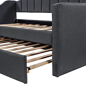 Harper & Bright Designs Twin Upholstered Daybed with Trundle, Wood Daybed Sofa Bed Frame for Living Room Bedroom– Black