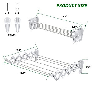 NUTSAAKK Wall Mounted Drying Rack Clothing for Laundry Foldable, Clothes Drying Rack Folding Indoor, Laundry Drying Rack with 7 Rods, Accordion Retractable for Laundry/Bathroom (White)