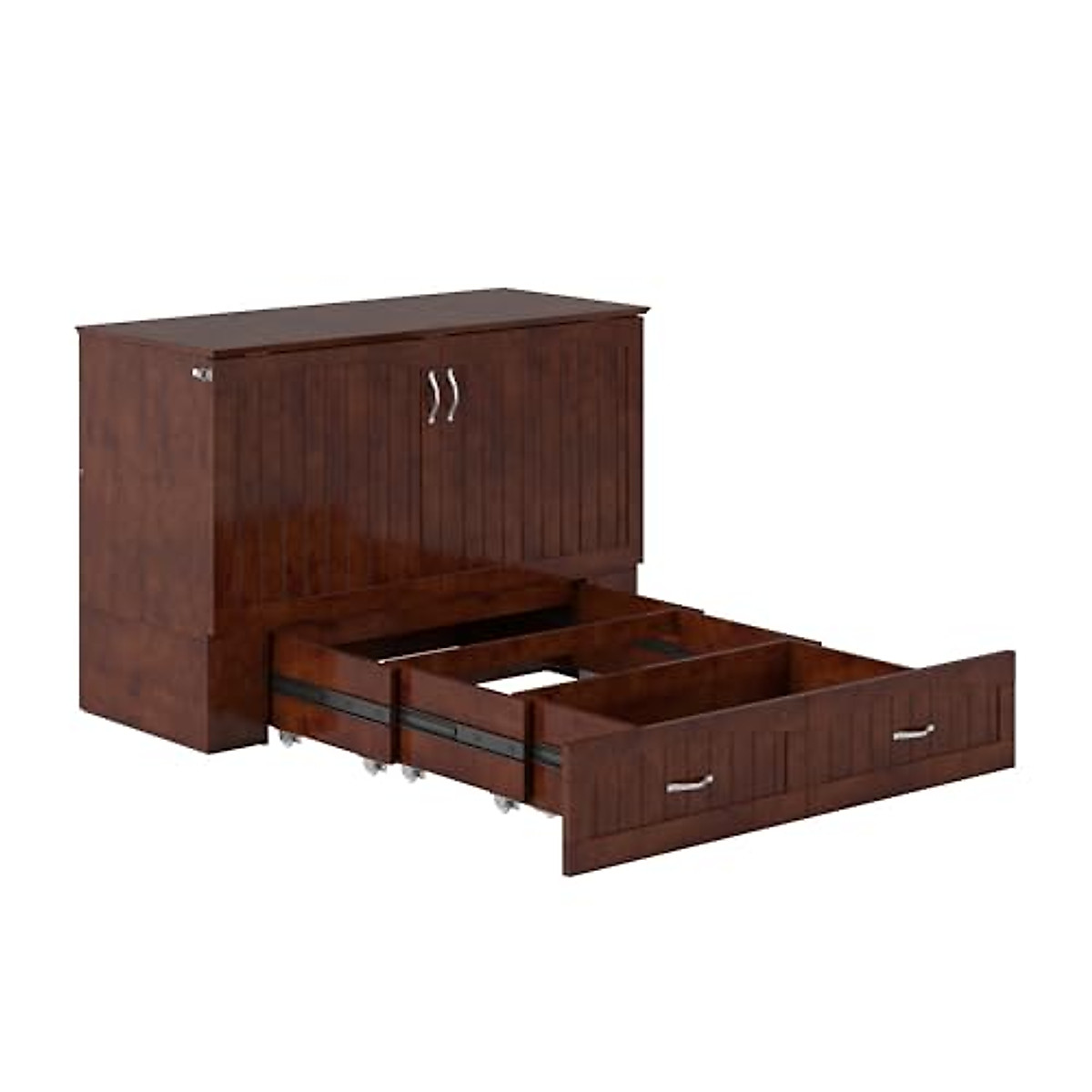 AFI Southampton Full Murphy Bed Chest with Mattress, Storage, and Built-in Charger in Walnut