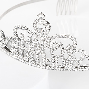 CURASA Happy Birthday Tiara Crown for Women Girls Silver Rhinestones Birthday Tiaras Birthday Princess Crowns for Kids Crystal Birthday Headbands with Comb Bday decorations for Birthday Party