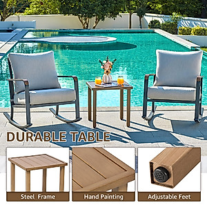 NATURAL EXPRESSIONS Glider Rocking Chair Bistro Set, 3 Pieces Outdoor Patio Furniture Conversation Set with 2 Rocker Chairs, 1 Table and Thick Cushions for Backyard, Porch, Balcony, 350lbs, Grey.