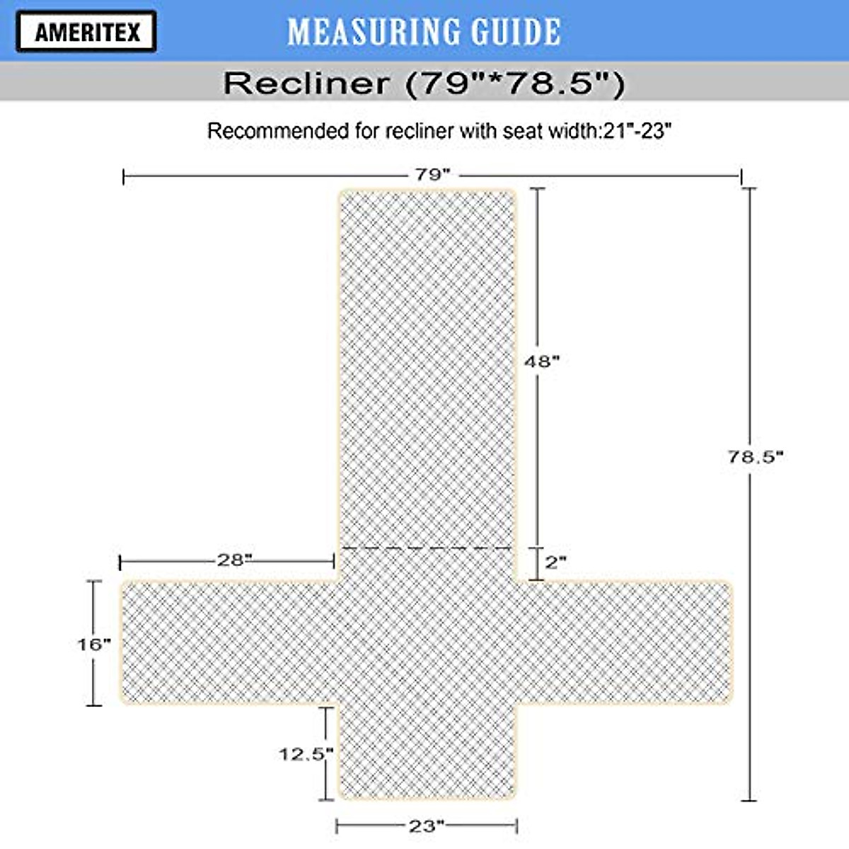Ameritex Waterproof Nonslip Recliner Cover Stay in Place, Dog Chair Cover Furniture Protector, Ideal Recliner Slipcovers for Pets and Kids (23", Light Grey)