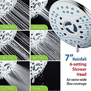 AquaCare As-Seen-On-TV High Pressure 50-mode Rain & Handheld 3-way Shower Head Combo - Anti-clog Nozzles/Tub, Tile & Pet Power Wash/Extra Long 6 ft. Stainless Steel Hose/All Chrome Finish