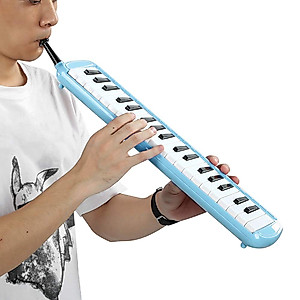 37 Keys Piano- Melodica Long Tube Melodica with Key Stickers Double Mouthpieces Tubes Carrying Bag for Kids Beginners Adults Gift (Blue)