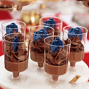 Qixivcom 100ml Tall Mousse Cup 3oz Mini Dessert Cup Round Clear Plastic Parfait Bowl Appetizer Cup, Party Dessert Cold Drink Cup, Clear Wine Glass Afternoon Tea Snack Cup, Party Cup (50 Pack)