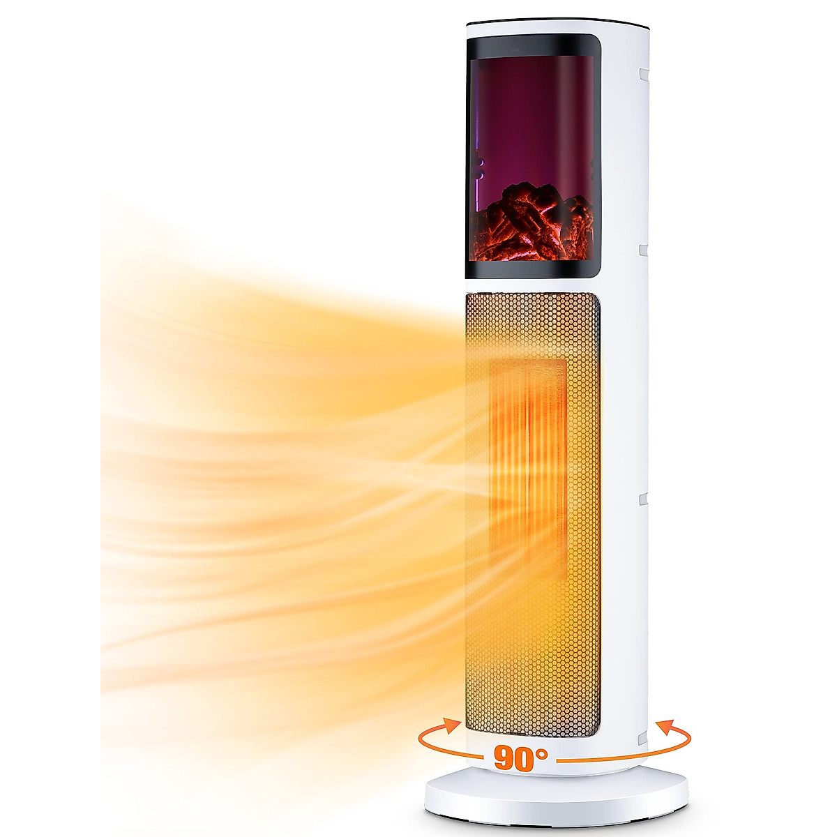 Tower Space Heater for Room, Indoor Electric Space Heater, 3 Modes & Thermostat, 90° Oscillation, 12H Timer, Remote, Overheat & Tip-Over Protection, 3D Flame, Space Heater for Office/Home/Indoor