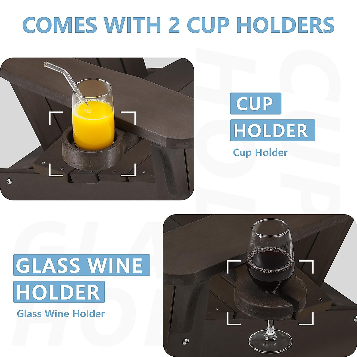 Cecarol Normal Size Adirondack Chair Plastic, Outdoor Fire Pit Chair with Cup Holder, Adirondack Patio Chair Weather Resistant for Outside, Porch, Lawn, Garden- AC01S, Coffee