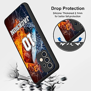 Custom Ice Hockey on Water Fire Design with Your Own Name and Number Rubber Cover Phone Case for Samsung Galaxy A15/A25/A14/A54/A53 5G/A03S/A02S/A10E/A12/A13/A32/A33/A42/A51/A52/A71