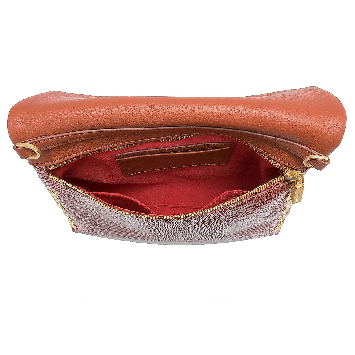 Hammitt VIP Medium Redwood Lizard ZIP SHOULDER Leather Bag Purse Handbag Red NEW