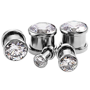 CZ Ear Tunnels Plugs Gauges Expander Stretcher Earrings Screw Cubic Zirconia Stainless Steel Piercings Body Jewelry 2 Pairs Set (00g(10mm))