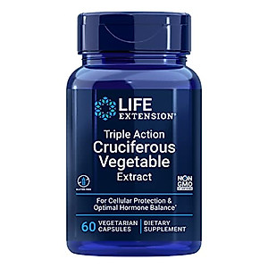 Life Extension Triple Action Cruciferous Vegetable Extract, 60 Vegetarian Capsules—Helps Maintain DNA Health & Already-Healthy Hormone Levels - Non-GMO, Gluten-Free, Vegetarian