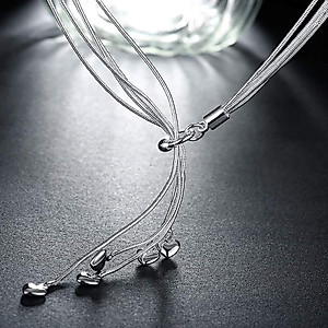 SOSUO 925 Sterling Silver Five-line Chain with Five-Heart Necklace