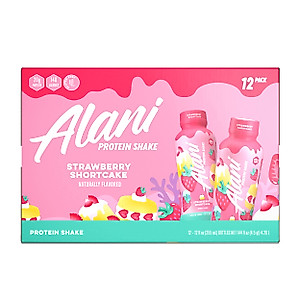 Alani Nu Protein Shake, Ready to Drink, Naturally Flavored, Gluten Free, Only 140 Calories with 20g Protein per 12 Fl Oz bottle (Strawberry Shortcake, 12 Pack)