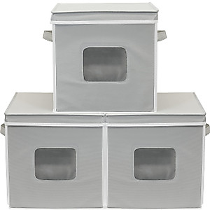 Simple Houseware 3-Pack 12-Inch Cubic Storage Basket w/Lid, Window and Side Handles, Grey