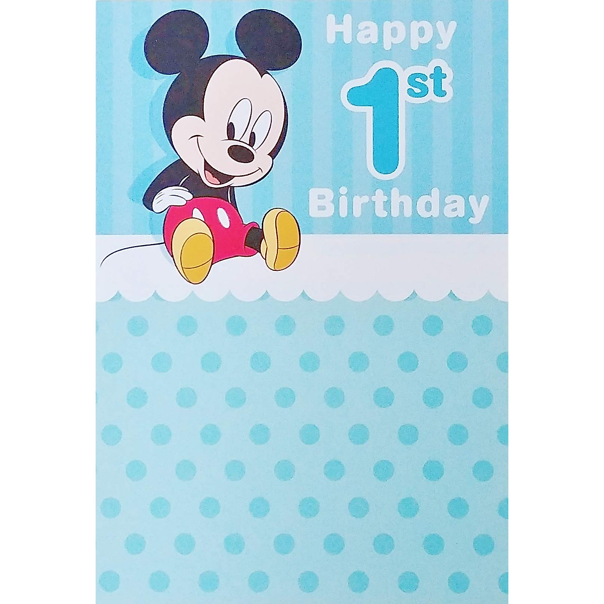 Happy 1st Birthday Mickey Mouse Greeting Card -"You're Cute and You're Fun and Today You Turn 1"