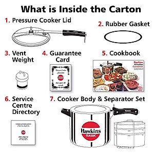 Hawkins Classic Pressure cooker, 10 L WITH SEPERATOR, Silver